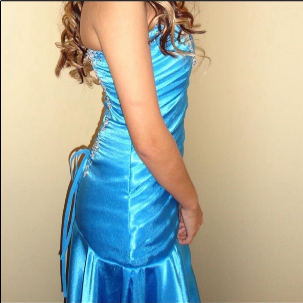 Blue Strapless Beaded Prom Dress - Gem